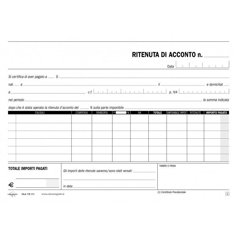 RITENUTE D' ACCONTO 15X23 2 COPIE